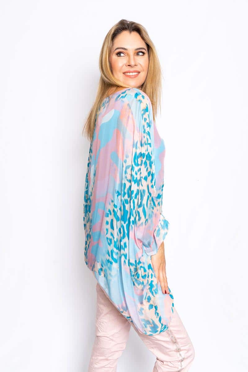 DP1688MultiAq Nadia Multi Aqua Batwing Silk with abstract print (4 ...