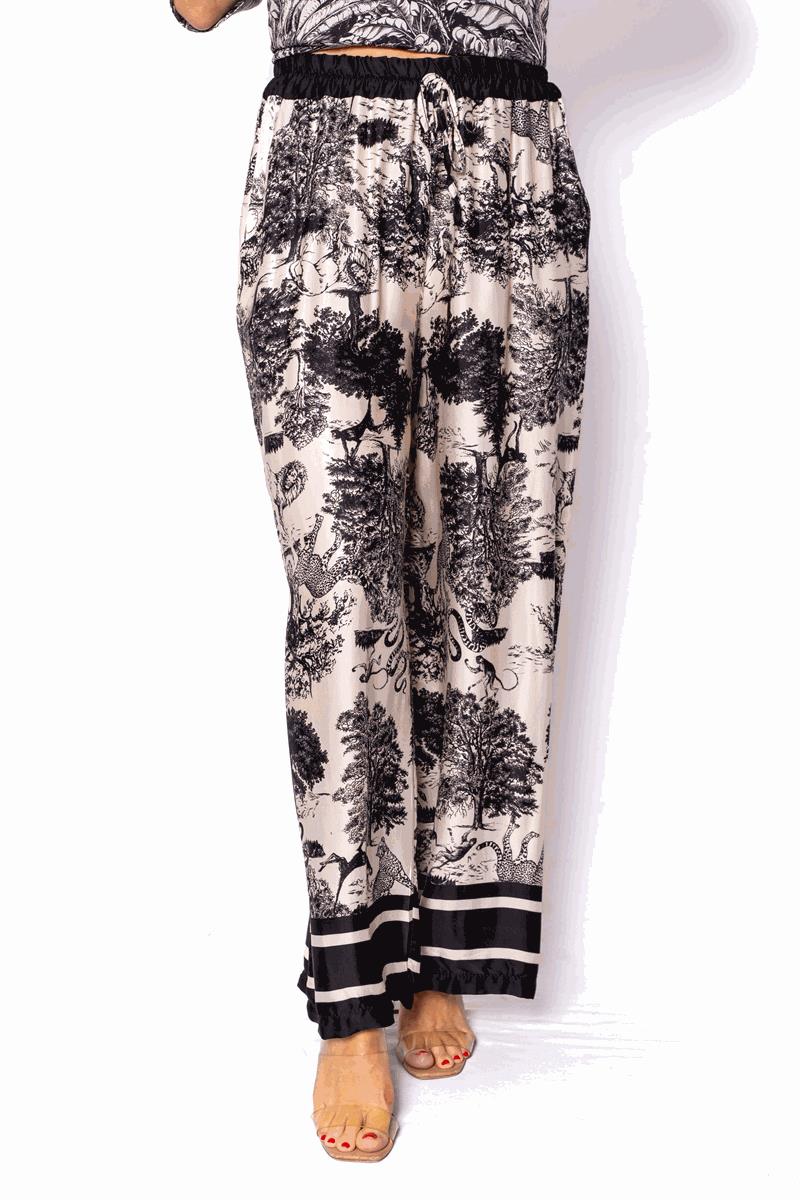 black-wide-long-pants-with-trees-and-animals-drawstring-waist-tusk ...