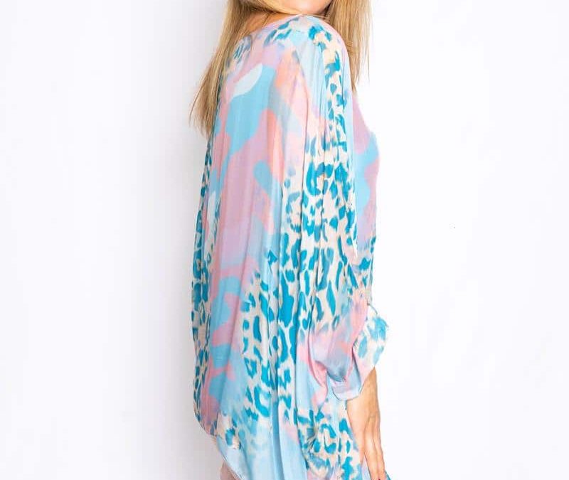 DP1688MultiAq Nadia Multi Aqua Batwing Silk with abstract print (4 ...